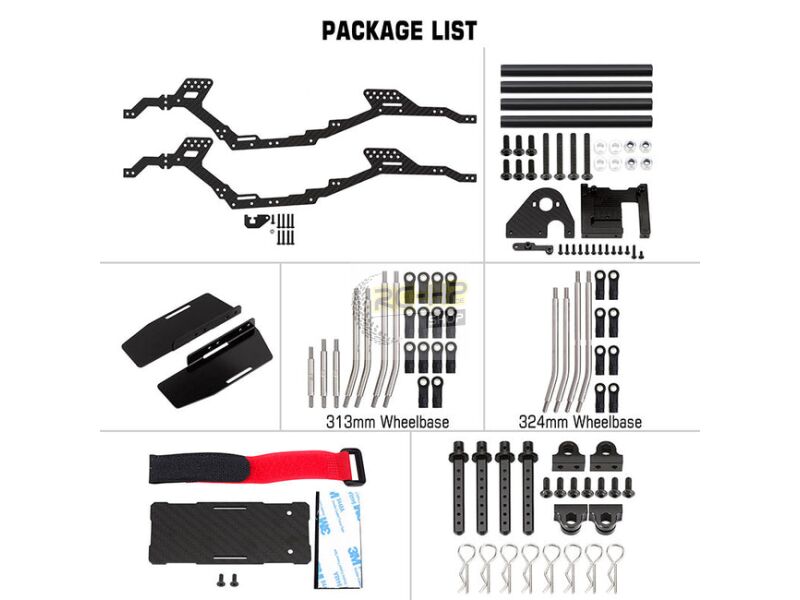 INJORA 313/324mm Wheelbase LCG Carbon Fiber Chassis Kit Frame Girder for 1/10 RC Crawler TRX4 ...